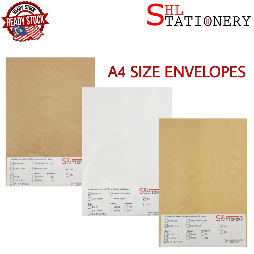 A4 Size Envelope Brown / White / Giant 9" x 3/4" / 23cm x 32cm 10 ...