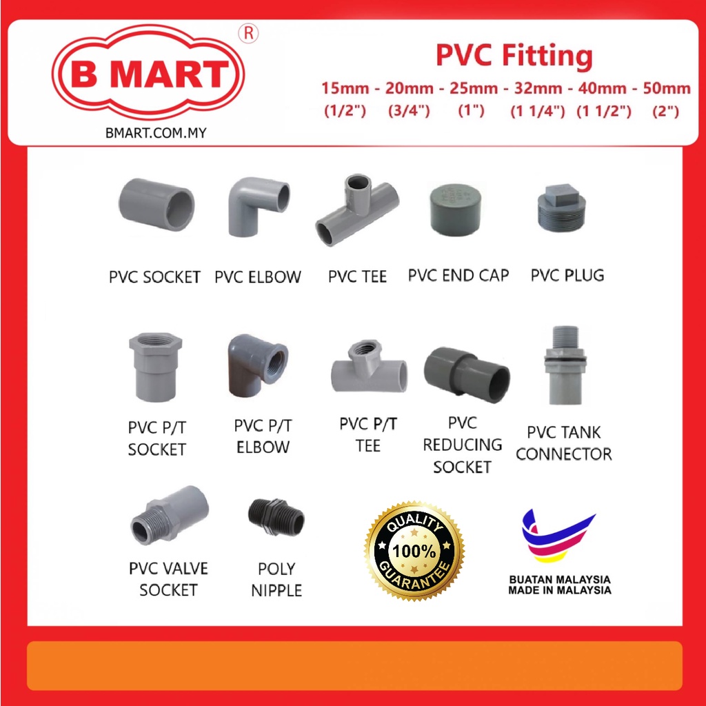 PVC Fitting Connector 15mm-25mm Socket / Elbow / Tee / End Cap/Plug/ P ...