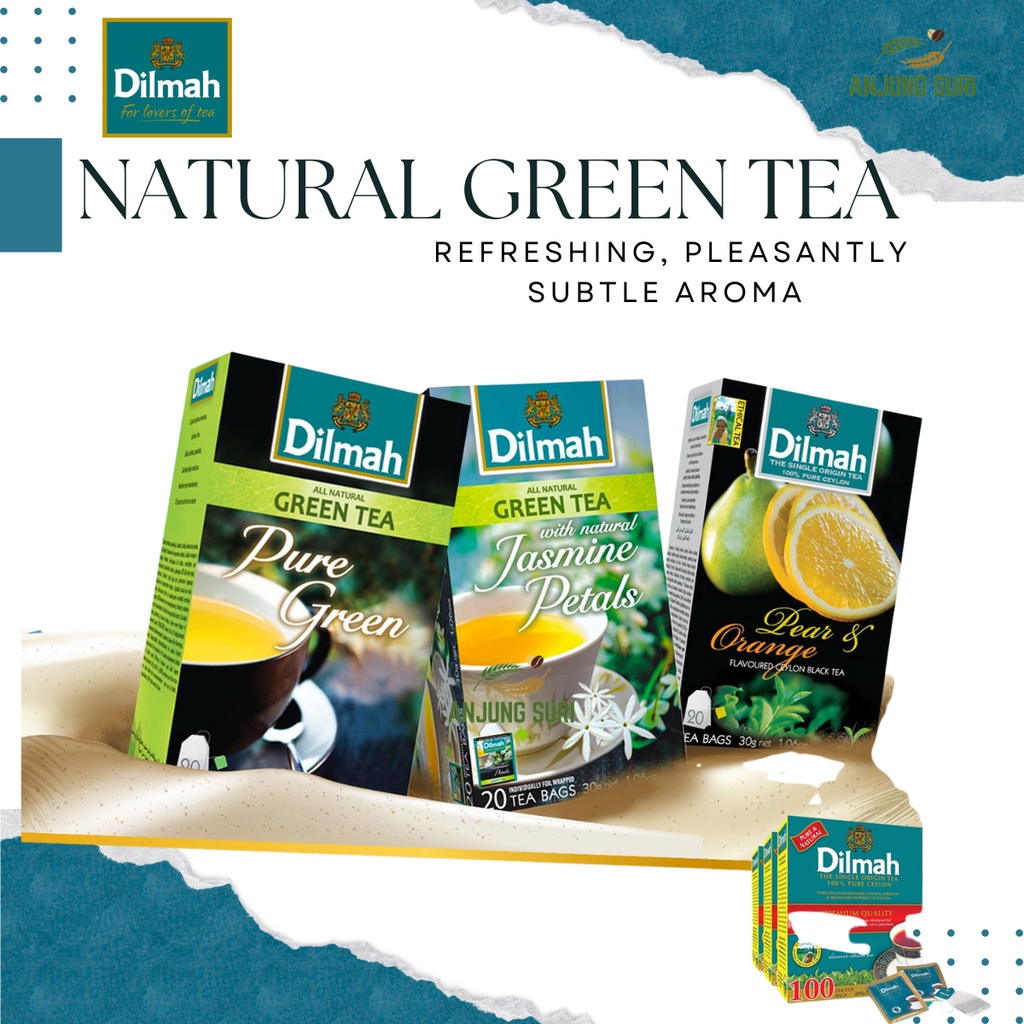 Dilmah Tea All Natural Green Teas Pure Green Tea Jasmine Sencha ...