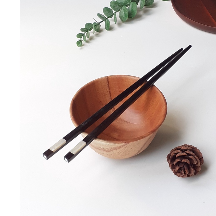 Mosaic Black Rosewood Chopsticks, Attached Round Dot Pearls On Top 25 ...