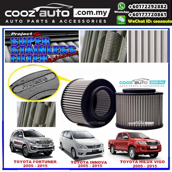 Toyota Innova 2005 - 2015 Project S Stainless Steel Drop In Air Filter ...