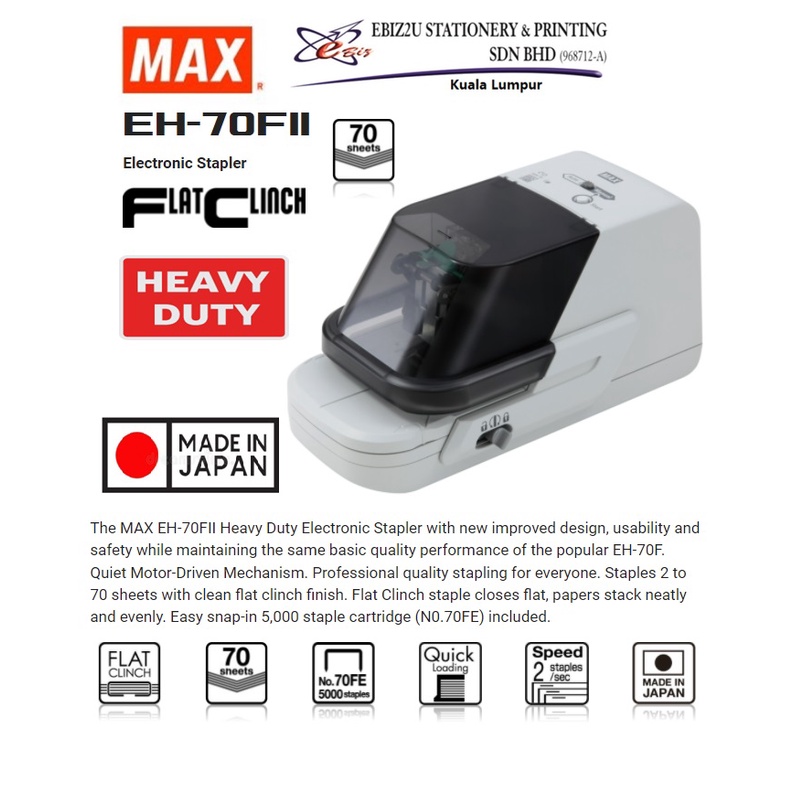 Max EH-70F II Max Electronic EH-70FII Stapler, 70 Sheet Capacity alat pengokot, kawat, stapler ...