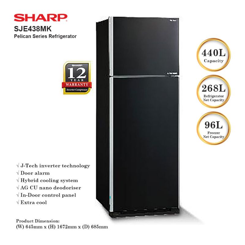 Sharp 2 Doors Fridge 440L SJE438MBK | Shopee Malaysia