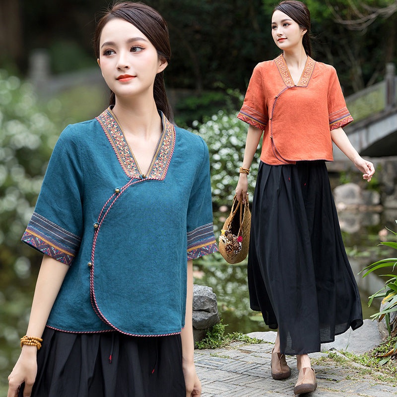 National wind restoring ancient ways with the Chinese women's literature and art民族风装复古女装文艺短袖T恤中国 ...