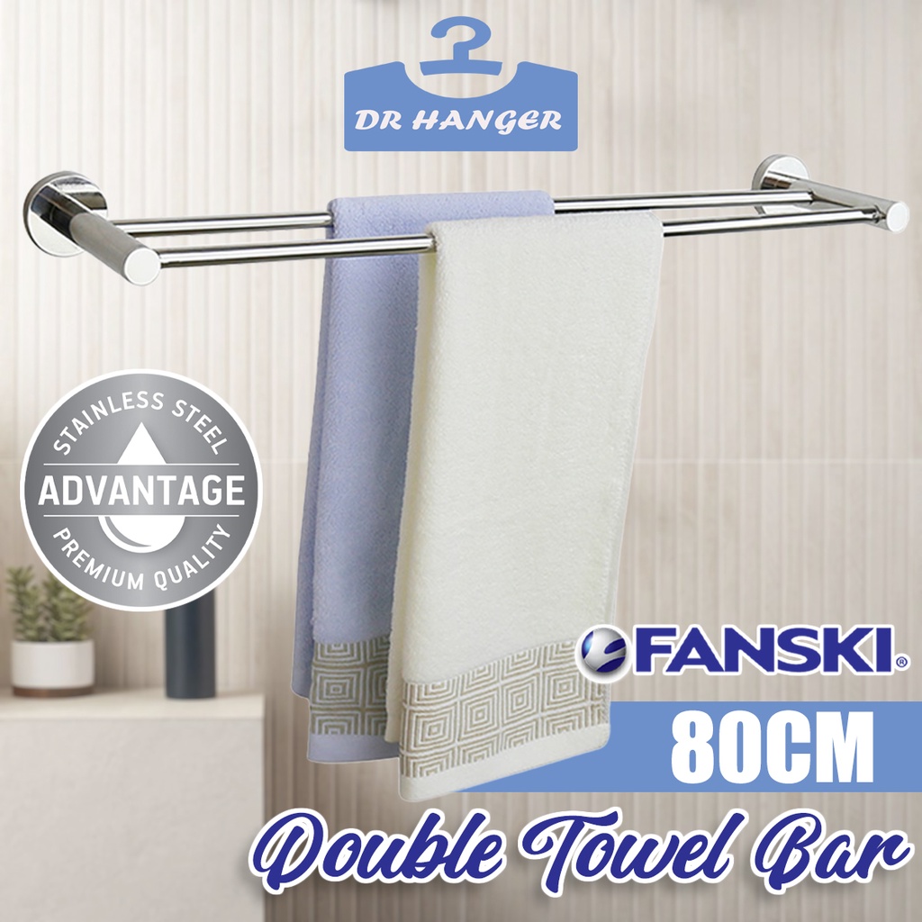 [ 80CM ] STAINLESS STEEL DOUBLE LAYER TOWEL BAR CHROME FINISHING SHELF ...