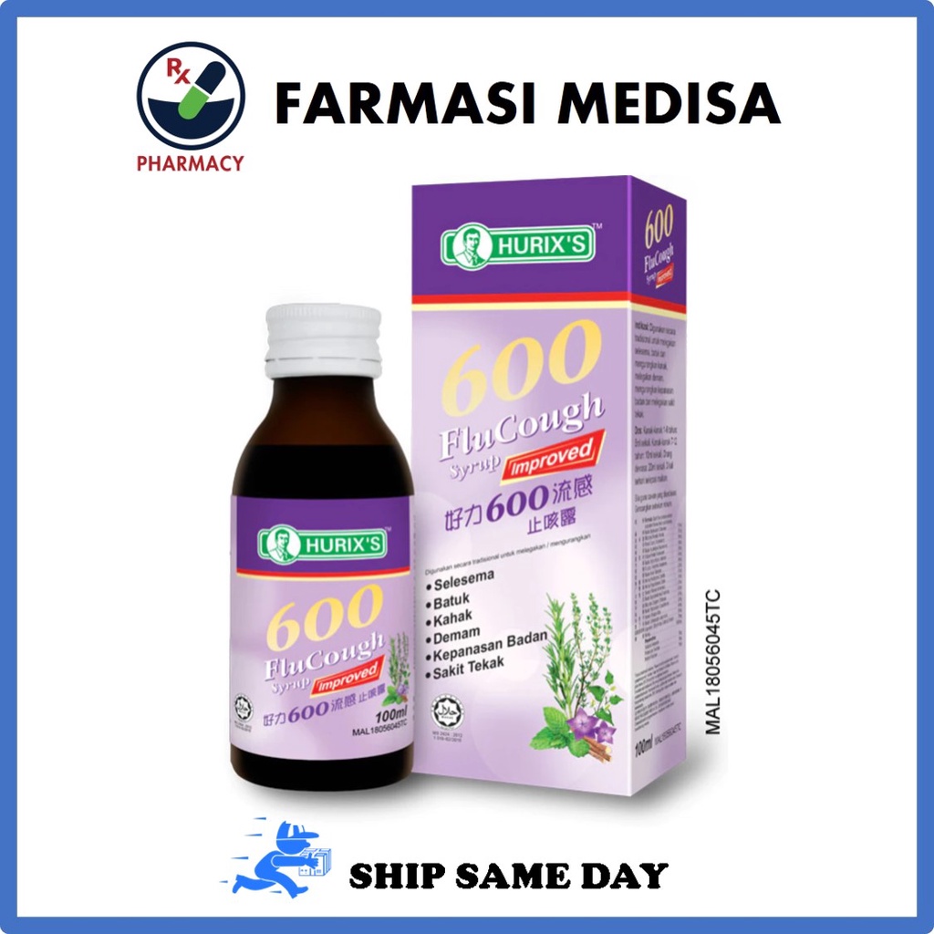 Hurix's 600 FluCough Ubat Batuk Demam Selesema Sakit Tekak Kahak 60ml ...
