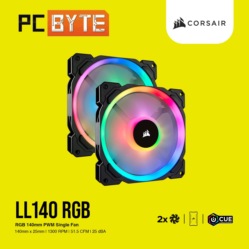 Corsair LL140 RGB Dual Light Loop RGB LED PWM 2 Fan Pack With Lighting ...
