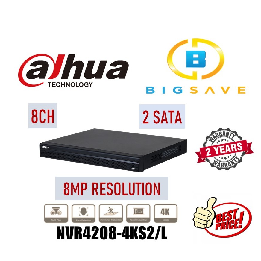 DAHUA 8 CH / 8 CHANNEL NVR4208-4KS2/L 1U 4K&H.265 LITE NVR NETWORK ...