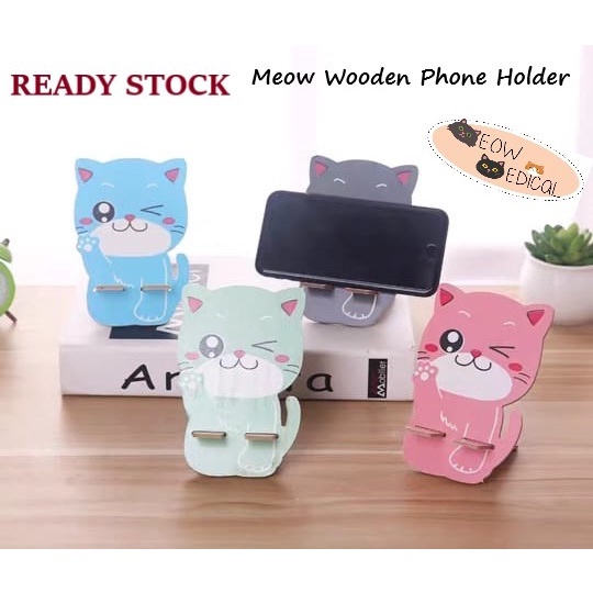 * Ready Stock* Meow Cat Cartoon Cute Wooden Phone Holder/ Phone Stand ...