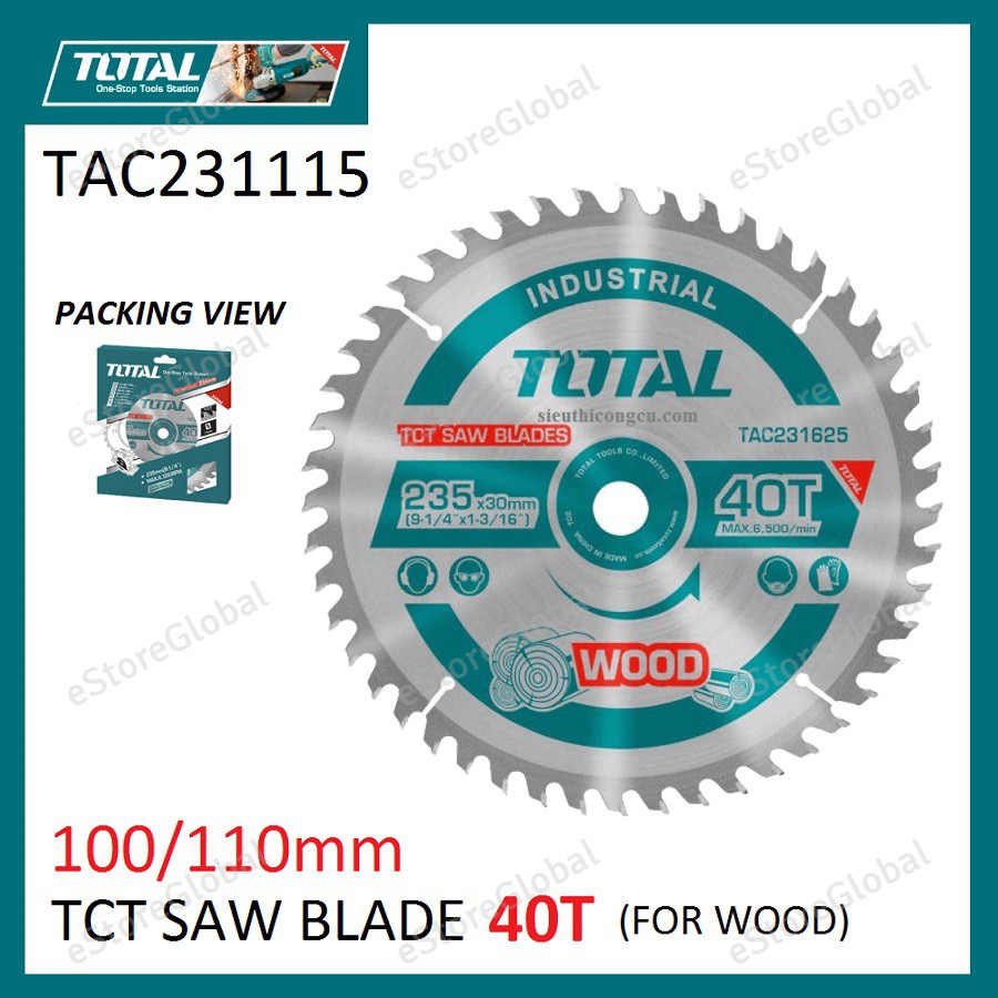 TOTAL 40T TCT Wood Saw Blade 100/110mm / Mata potong kayu Circular saw ...