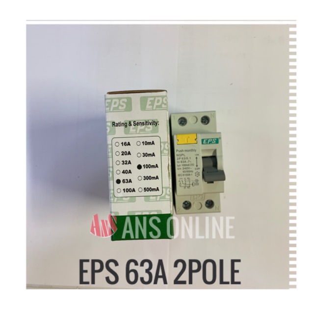 EPS 63A 2POLE 100MA ELCB/RCCB (SIRIM Approval) | Shopee Malaysia