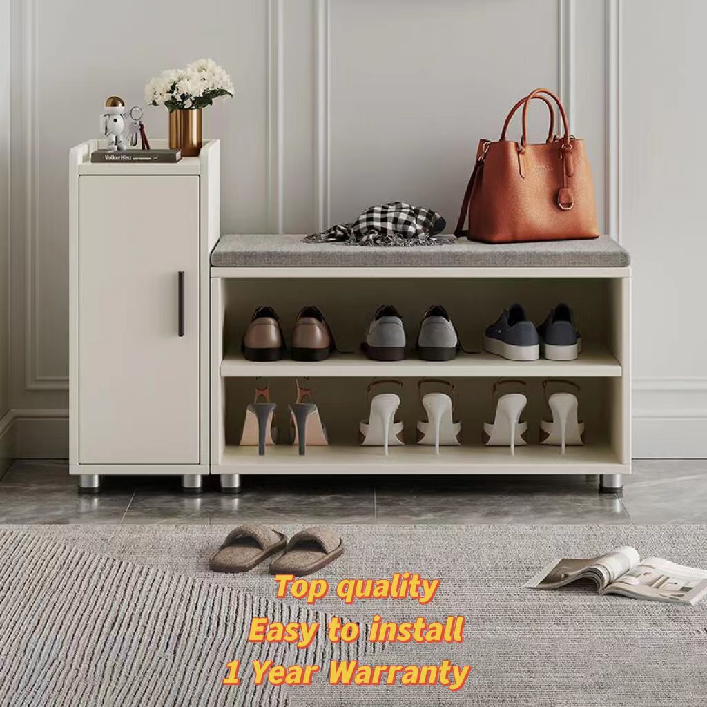 New Upgrade Shoe Cabinet with Cushion Sofa Shoe Rack Modern Wooden ...