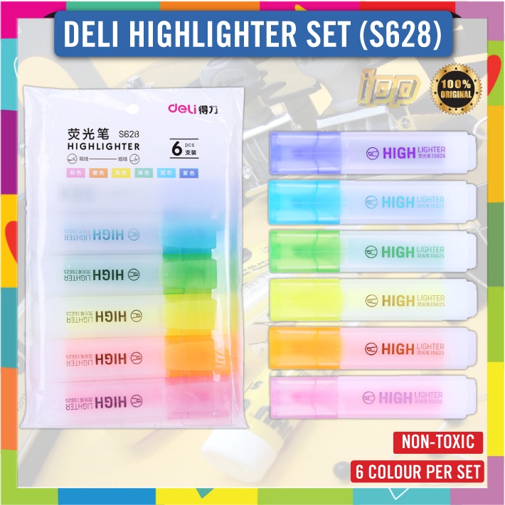 Deli Highlighter Pen Set (6pcs Per Set) Chisel 1-5mm Assort Colors ...