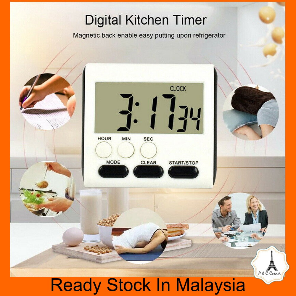 Kitchen Magnetic Digital Kitchen Timer 24 Hours Count Up Down Alarm ...