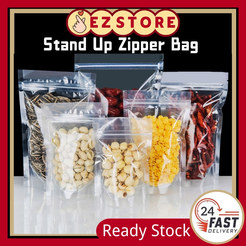 50pcs Transparent Zip Lock Clear Zipper Bag Food Pouch Snack Dry Fruit ...