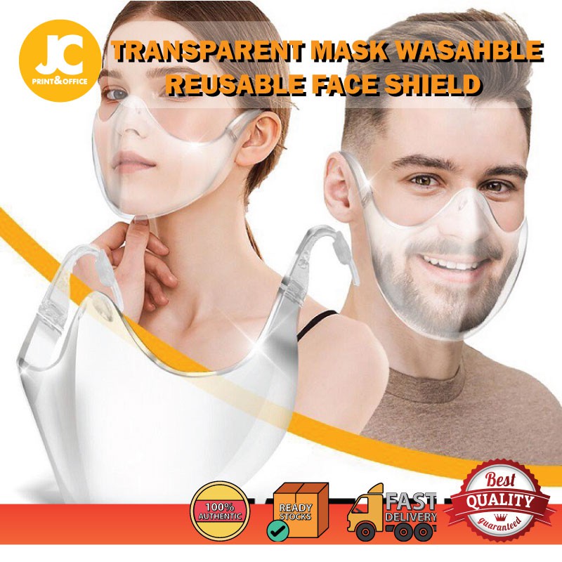 JCP Washable Reusable Transparent Face Mask Full Face Shield Plastic PC ...