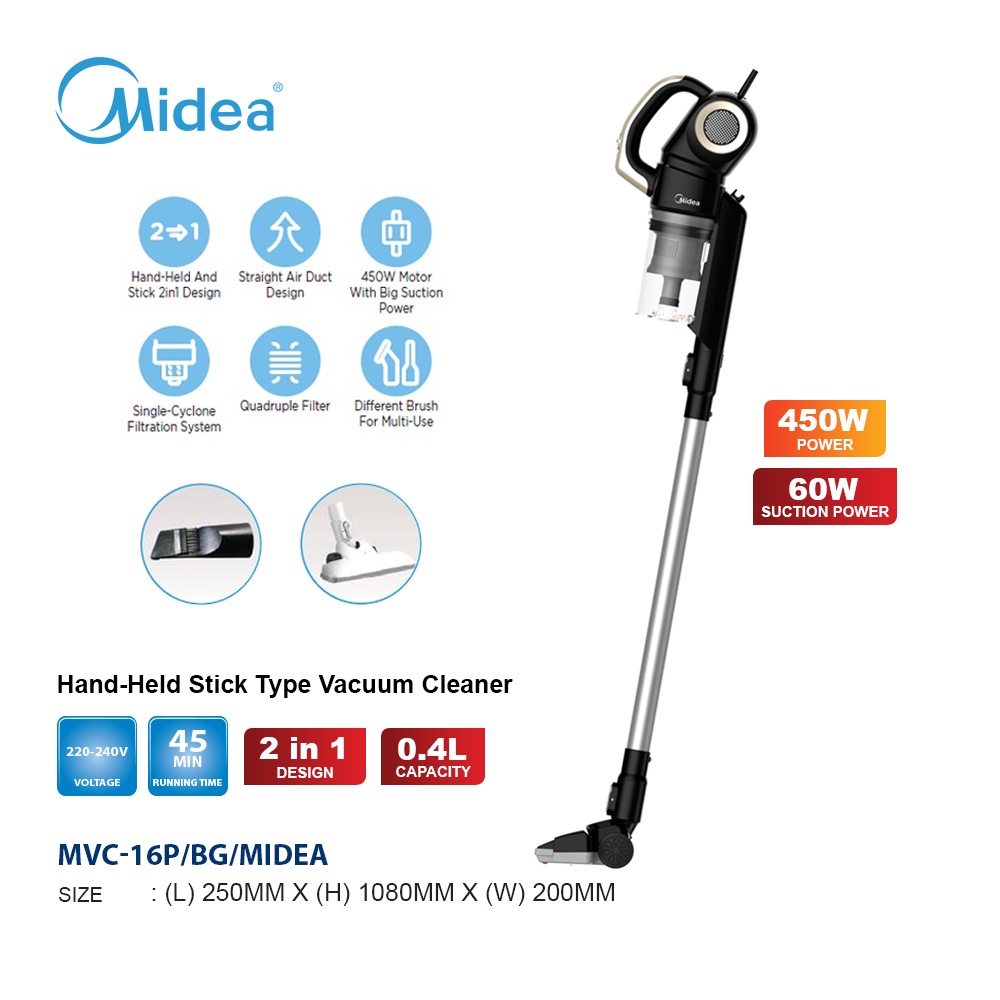 MIDEA MVC-16P 450W 2 IN 1 CORDED HAND-HELD STICK VACUUM CLEANER ...