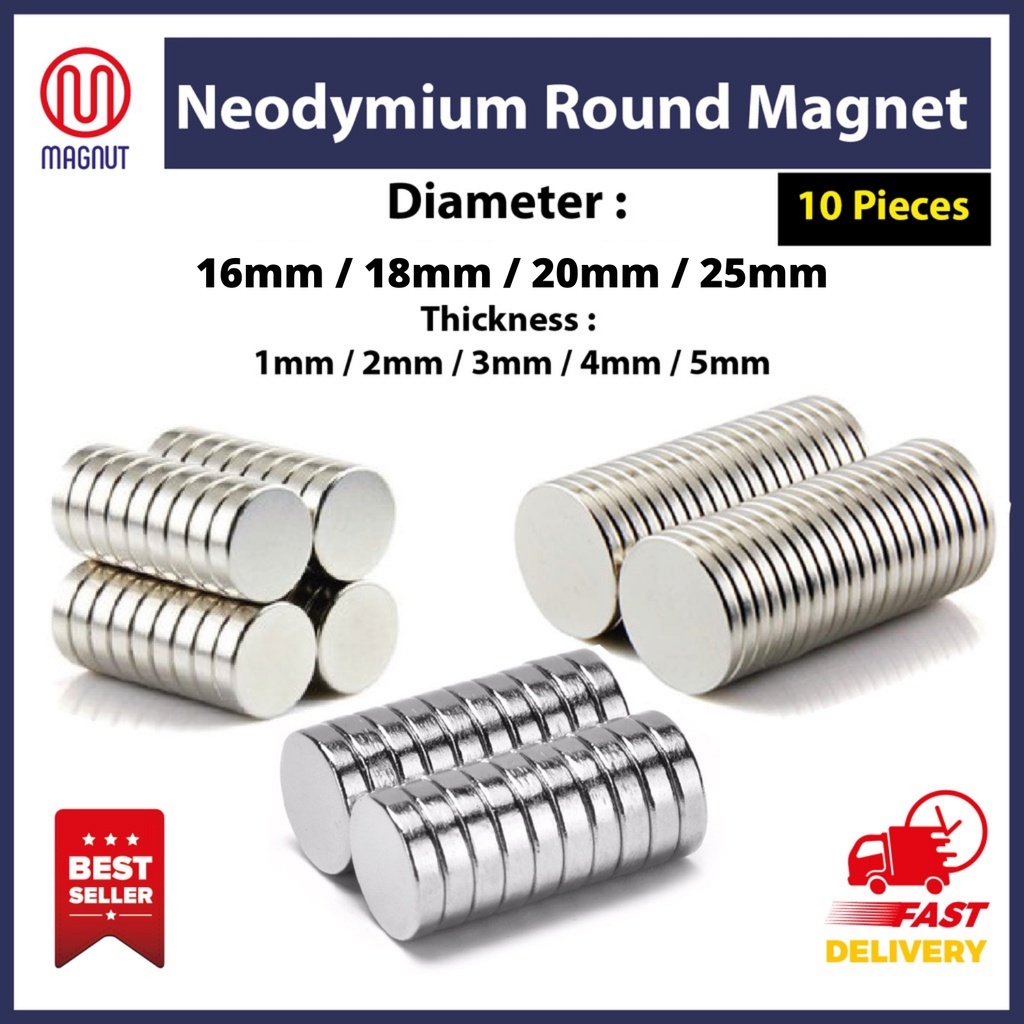 10pcs Diameter: 16mm/18mm/20mm/25mm Neodymium SUPER STRONG round magnet ...