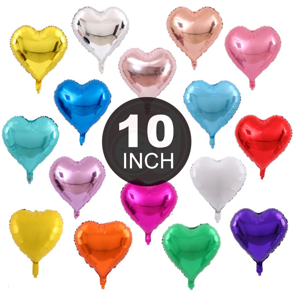 10 Inch Love Heart Foil Balloon 💖 Metallic Aluminum Foiled Valentines ...