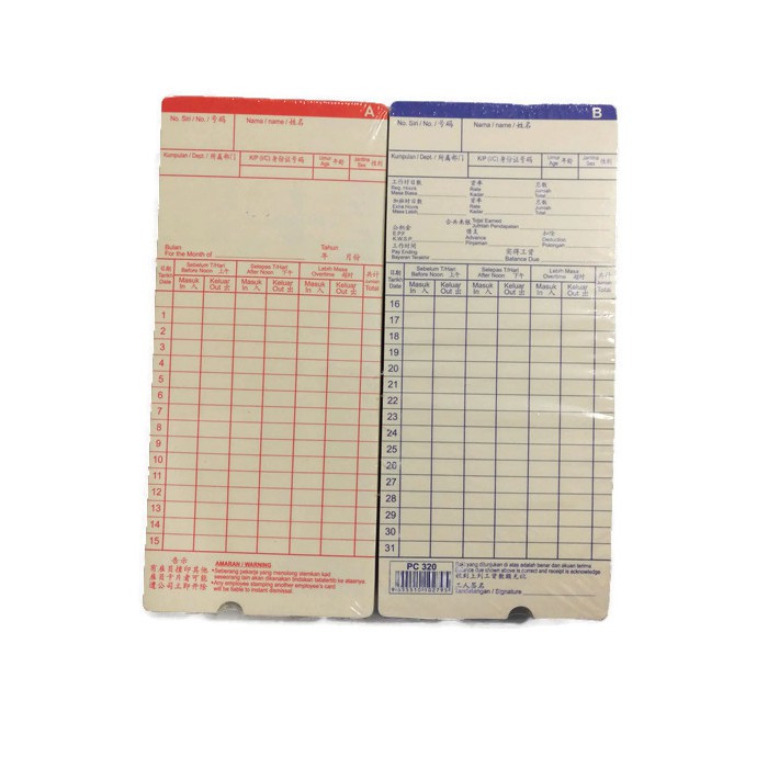 Attendance Punch Card 6 Column 100 Pcs/Pkt (PC320) | Shopee Malaysia