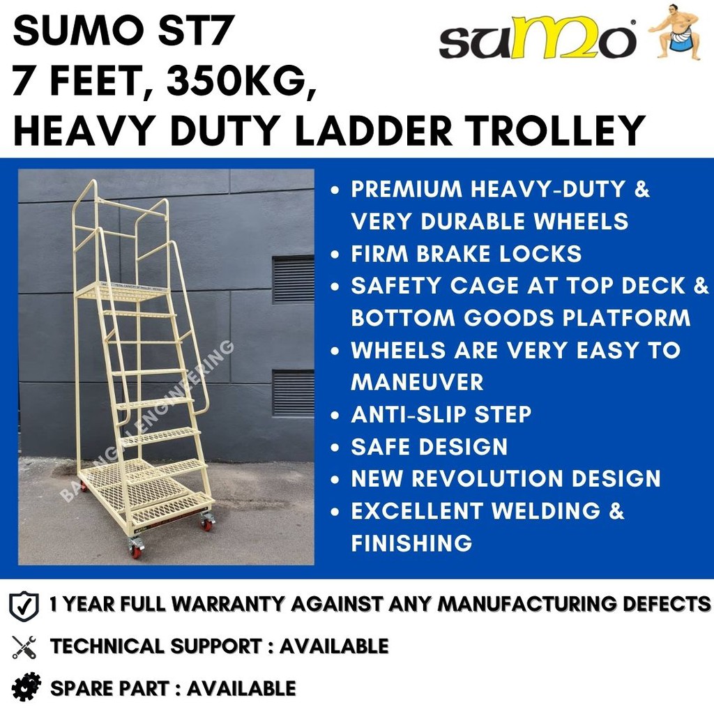 SUMO ST7, 7 Feet, 350kg Heavy Duty Fully Welded Ladder Trolley Steel ...