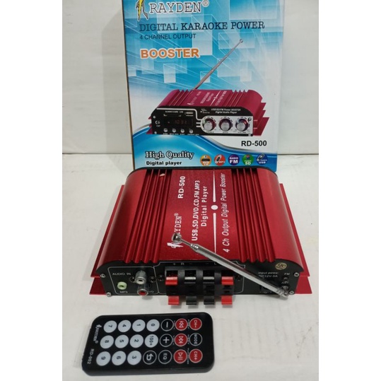 4 channels power amplifier RAYDEN RD-500 DC 12 volt USB, SD card, radio ...