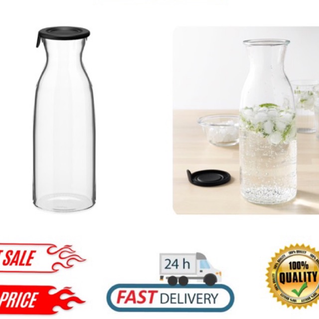 IKEA VARDAGEN Carafe Glass bottle with lid 1L botol kaca botol air kaca ...