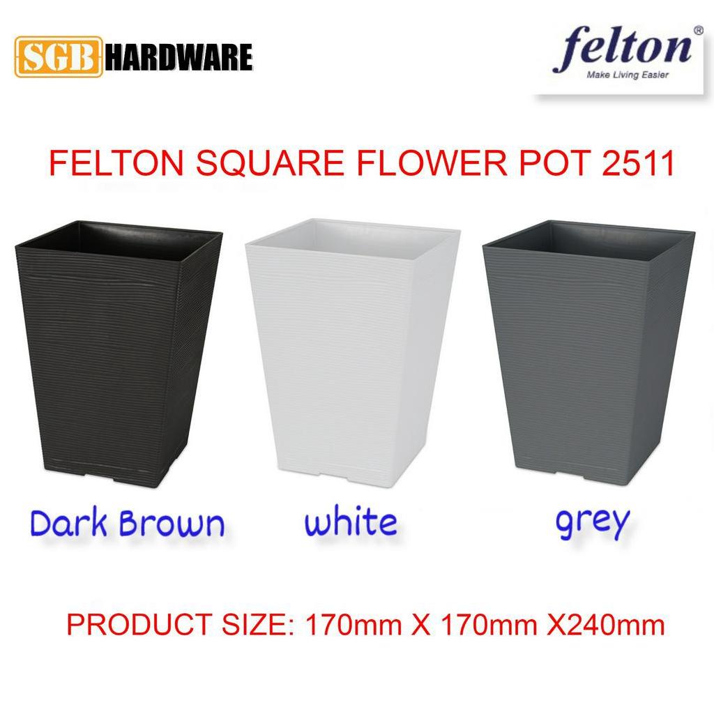 FELTON SQUARE FLOWER POT 2511 XS WHITE/ DARK BROWN / GREY / SAUCER 2504 ...
