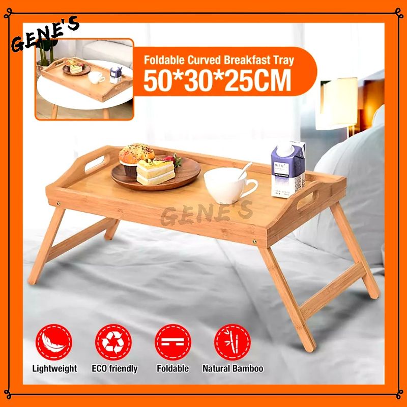 Gene's Nature Bamboo Portable Folding Wood Table for Bed Breakfast ...