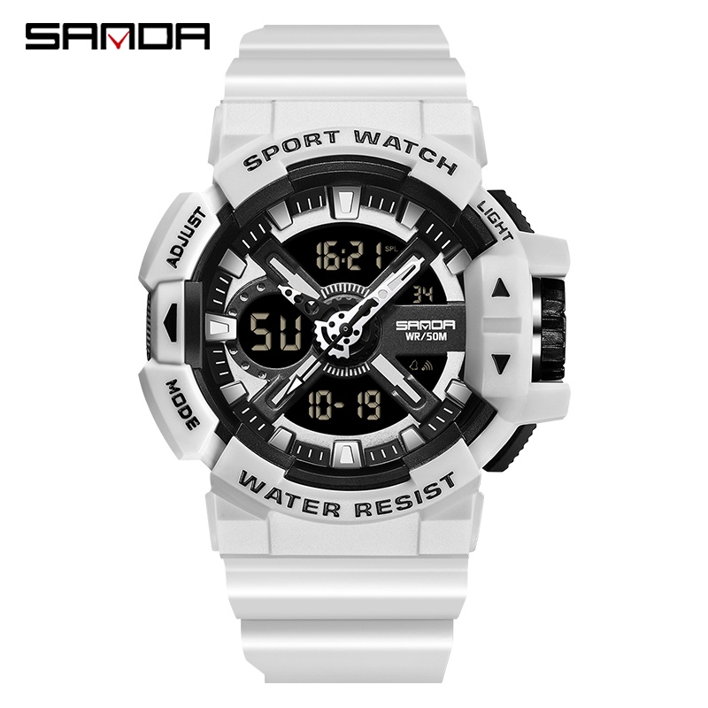 SANDA Men Watch Dual Display LED Digital Watch Luxury Military Quartz ...