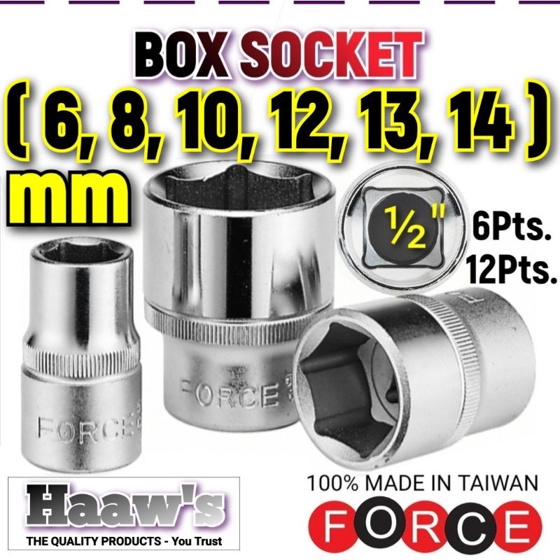 6mm, 8mm, 10mm, 12mm, 13mm, 14mm BOX SOCKET WRENCH FORCE TOOL SPANNER 6 ...
