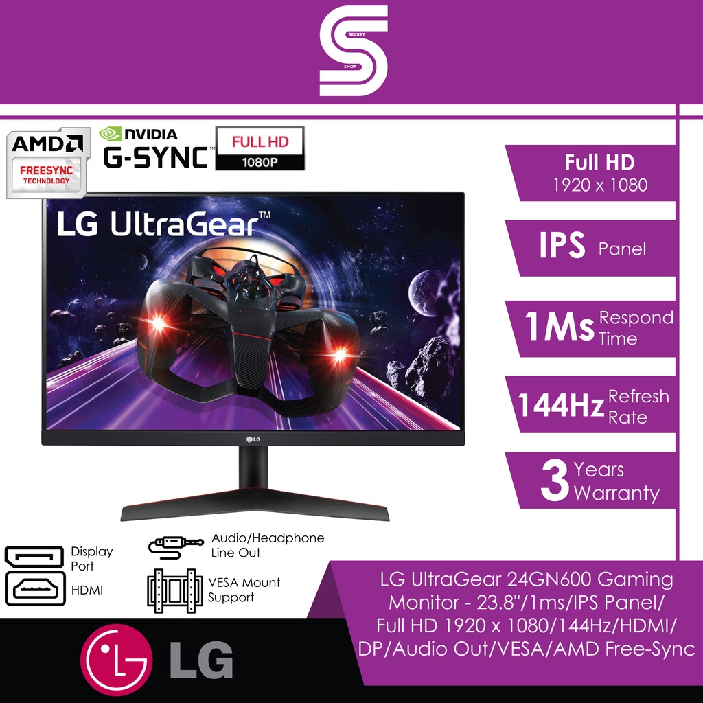 LG UltraGear 24GN600 Gaming Monitor - 23.8"/1ms/FHD/144Hz/IPS Panel ...