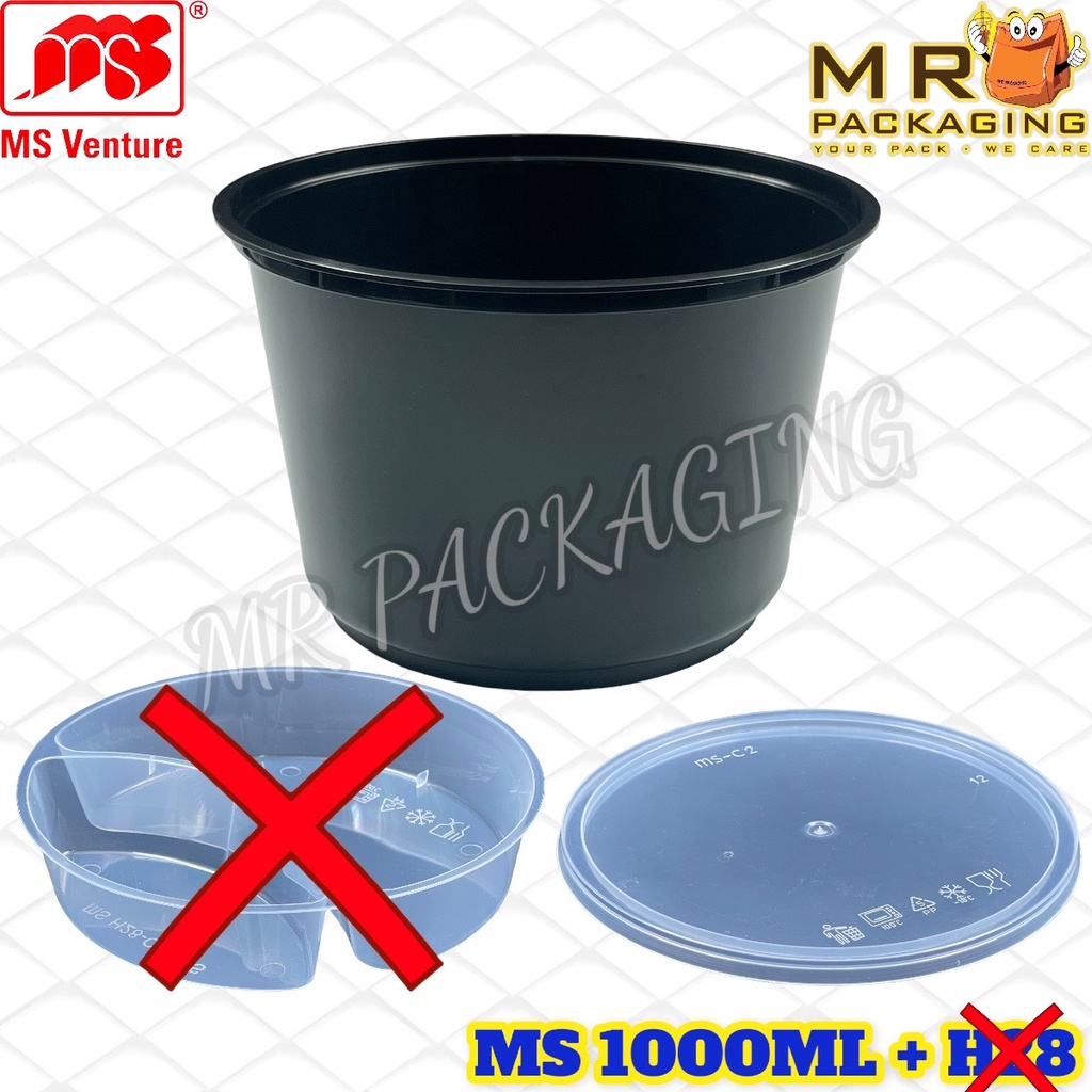 MS 1000B 1000ML Black / Clear Insert Compartment Round Container with ...
