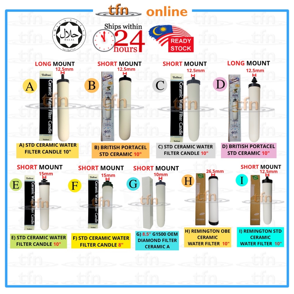 TFN BRITISH PORTACEL Standard Ceramic Water Filter 10” Short , Long ...