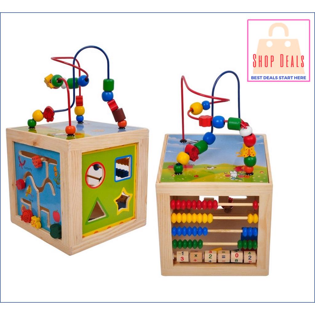 5 in 1 Learning Cube Bead Maze Montessori Wooden Kids Educational Toys ...
