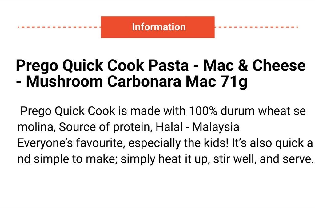 Prego Quick Cook Pasta 3 Minute Mushroom Carbonara Mac / Mac & Cheese ...