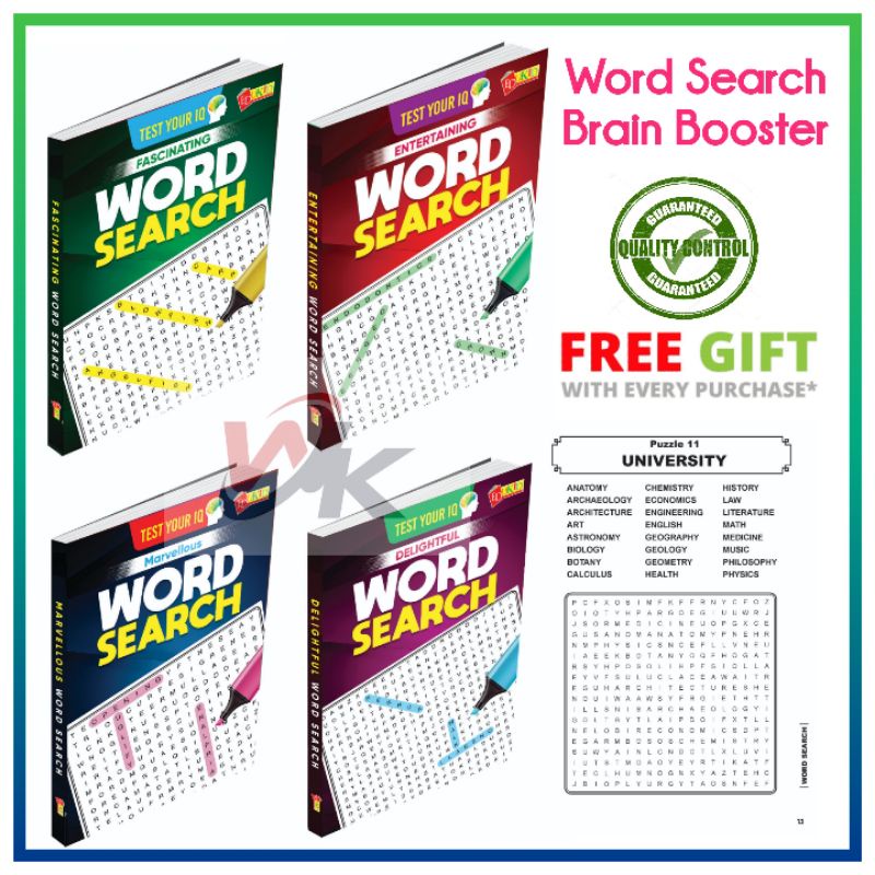 Word Search Book | Test Your IQ Word Search | Brain Booster | Cross ...