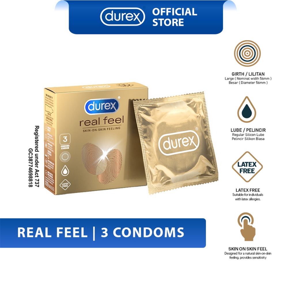 Durex Real Feel Condoms for Man Synthetic & Latex Free Large Size (56mm x 3's) | Shopee Malaysia
