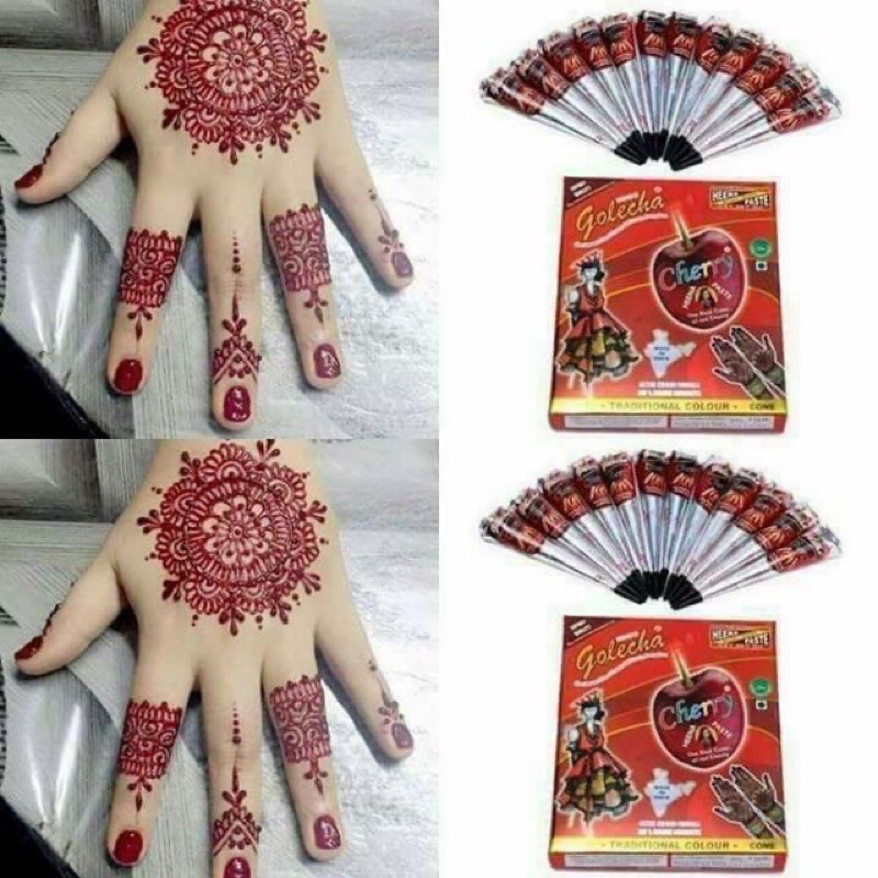 💓💋Henna-Inai Cone-Kon Golecha Cherry Merah Cantik 🎀Halal🎀 | Shopee Malaysia