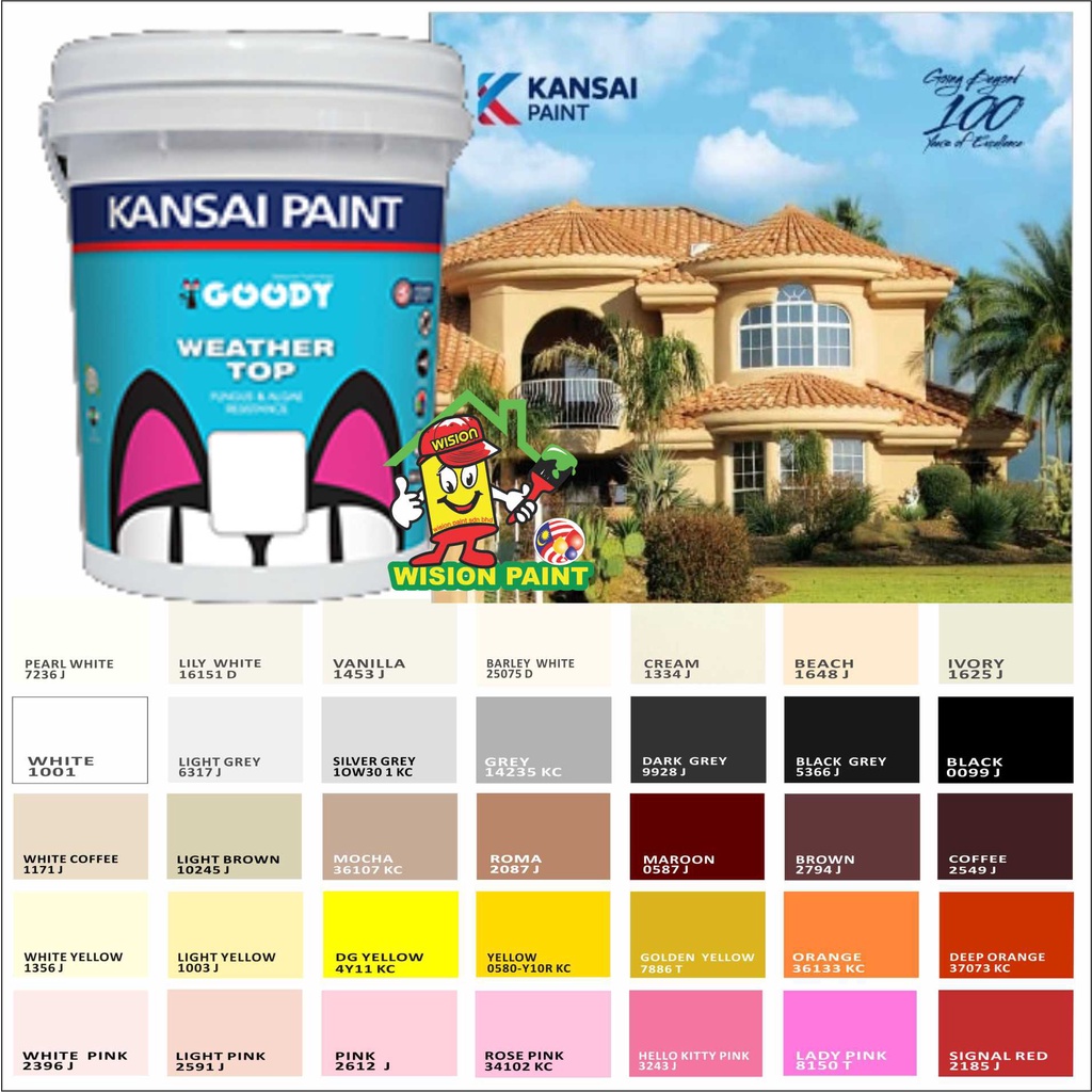 5L ( 5 LITER ) KANSAI PAINT GOODY WEATHER TOP EXTERIOR / FUNGUS & ALGAE ...