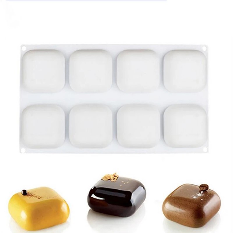 8 Cavity Square Shape Mousse Cake Mold silicone mold Baking Dessert Ice ...