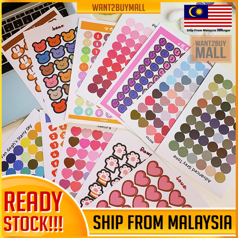🇲🇾 1 Sheet INS IG Round Love Dot Shape Number Date Colorful Deco ...