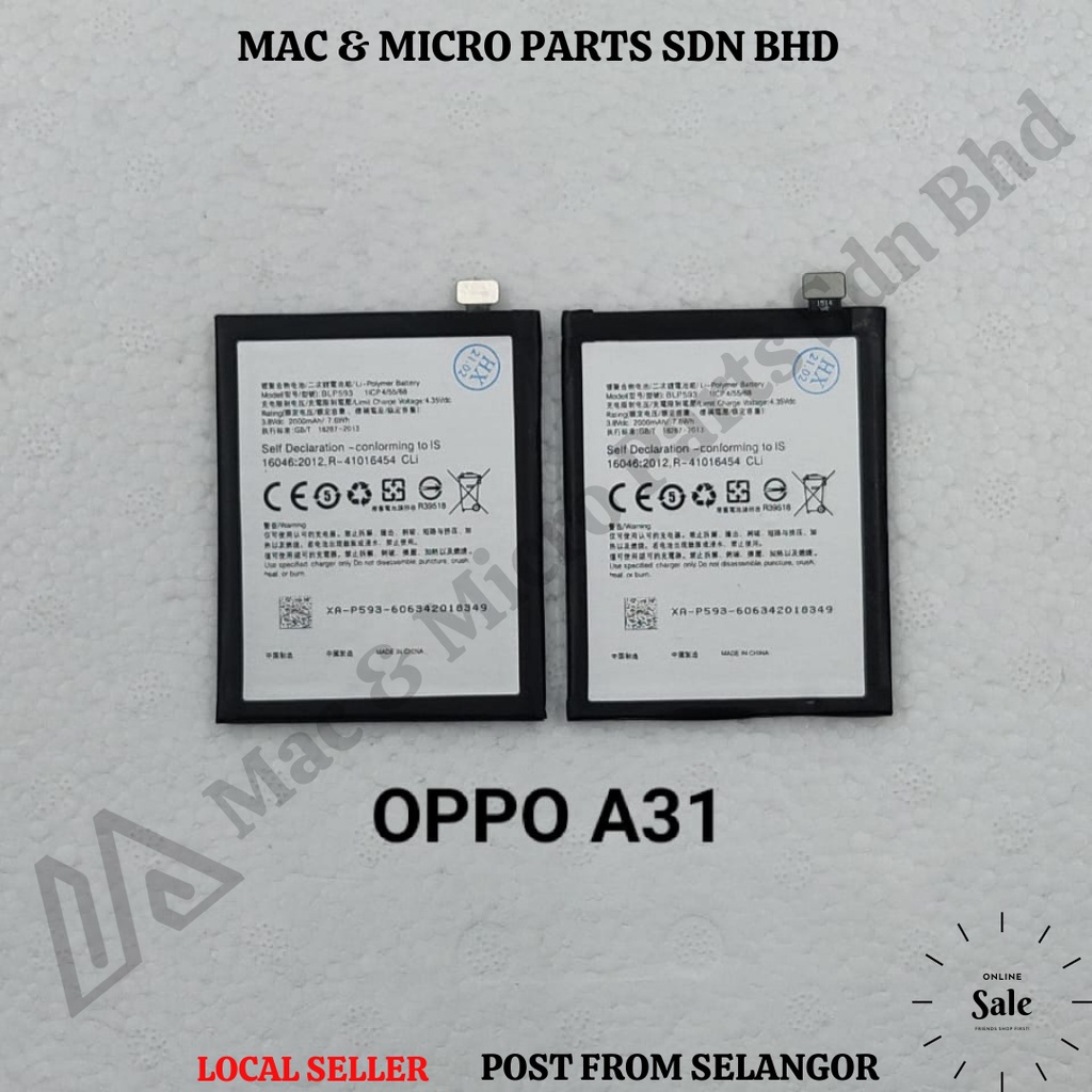 MG BRAND A31 ORIGINAL BATTERY MODEL BLP593 (2000mAh) | Shopee Malaysia