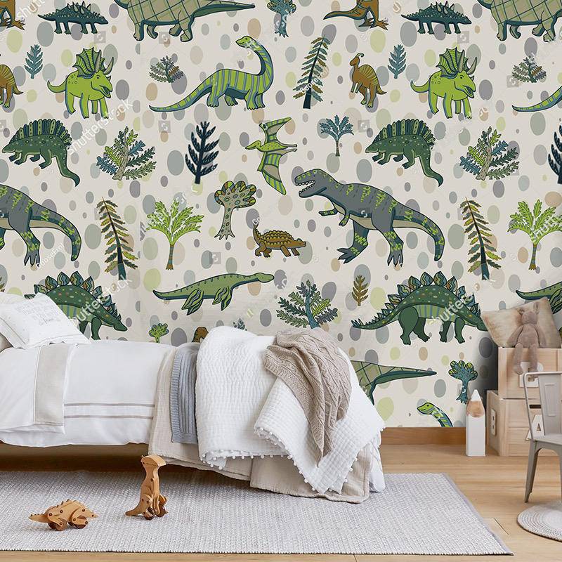Custom Any Size 3D Cute Cartoon Dinosaur Mural Wallpaper for Kids Room ...