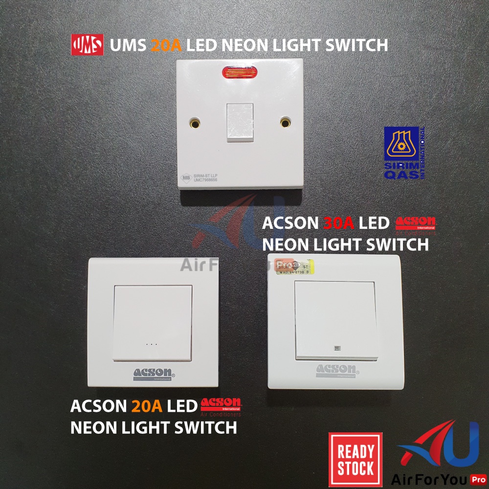 UMS ACSON 20A 30A 250V AC DP Flush Switch With Neon Indicator Aircon ...