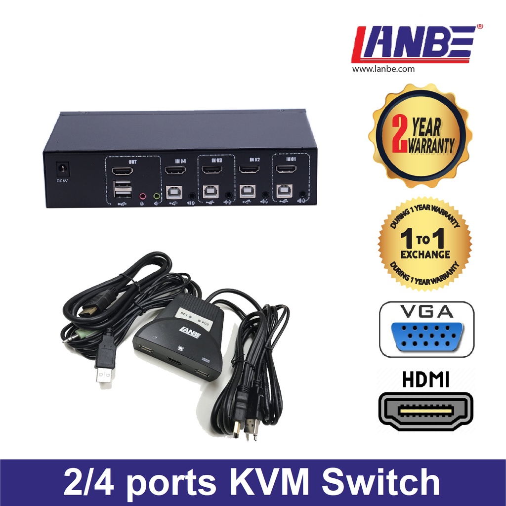 2 & 4 ports VGA HDMI KVM Switch (Lanbe LS-21JA LS-21HA AS-41UA AS-41HA ...