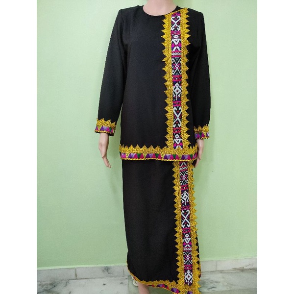 Baju kurung dihiasi corak motif Rungus (corak pinakol) | Shopee Malaysia