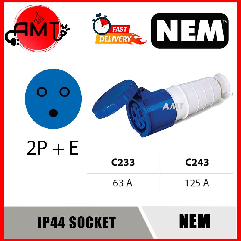NEM STRAIGHT SOCKET 2P+E 63A 125A 233 243 IP67 | Shopee Malaysia