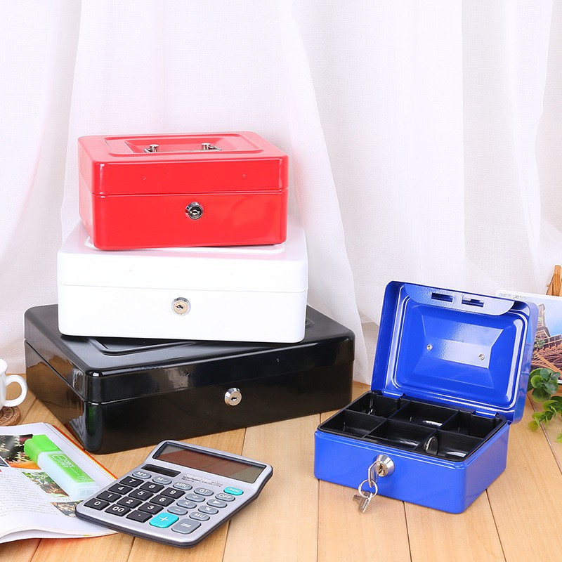 HH152 Petty Cash Box with Tray Safe Box Security Lock Box Piggy Bank ...