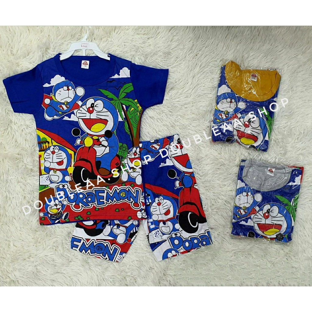 Baju budak cartoon doraemon playset kids murah short pant 💯 cotton ...